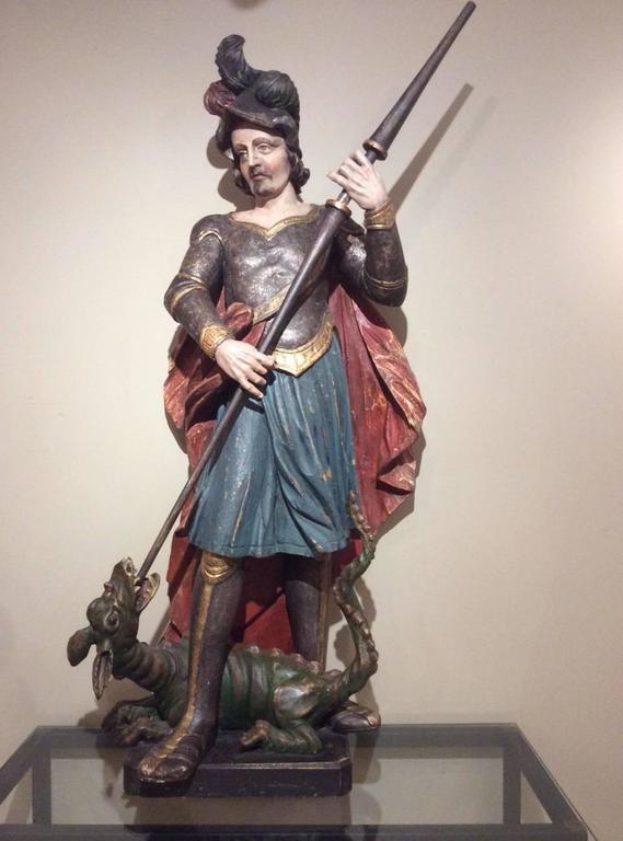 Saint Michael Slaying the Dragon, Carved and Painted Wood, Germany 18th ...