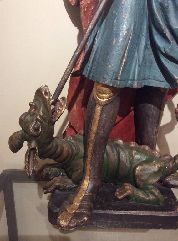 Saint Michael Slaying the Dragon, Carved and Painted Wood, Germany 18th ...