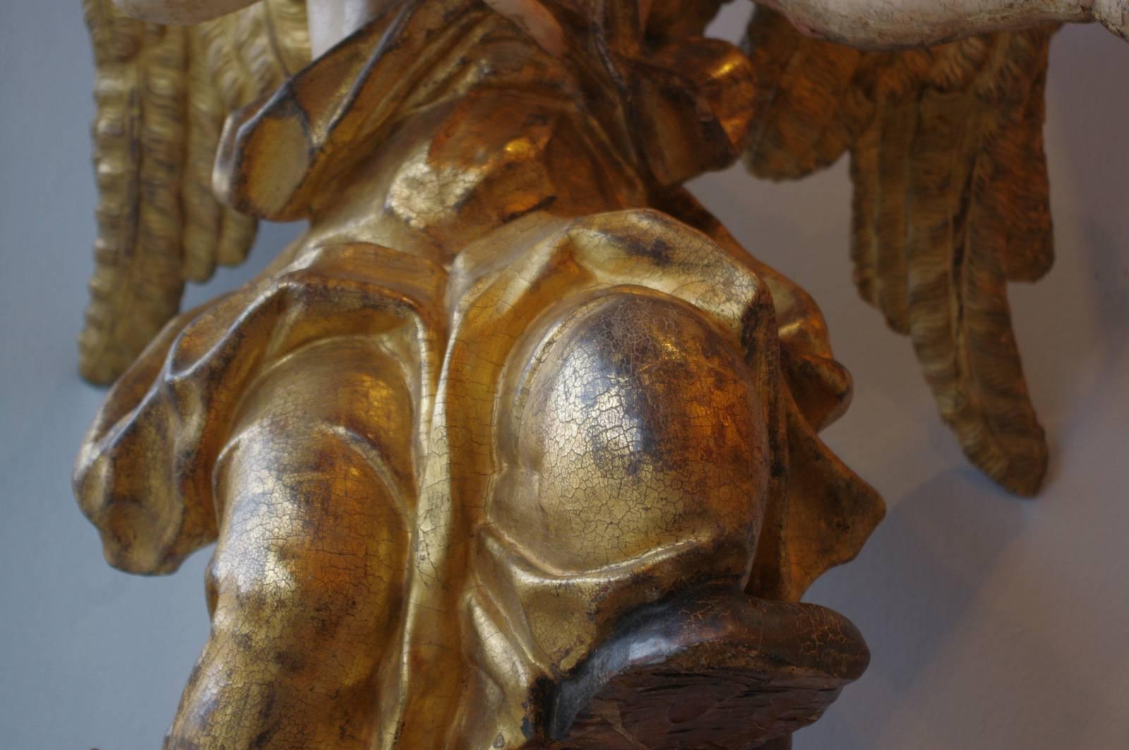 Pair of Polychrome Gilded Wood, Sculpted Baroque Angels, 17th Century ...