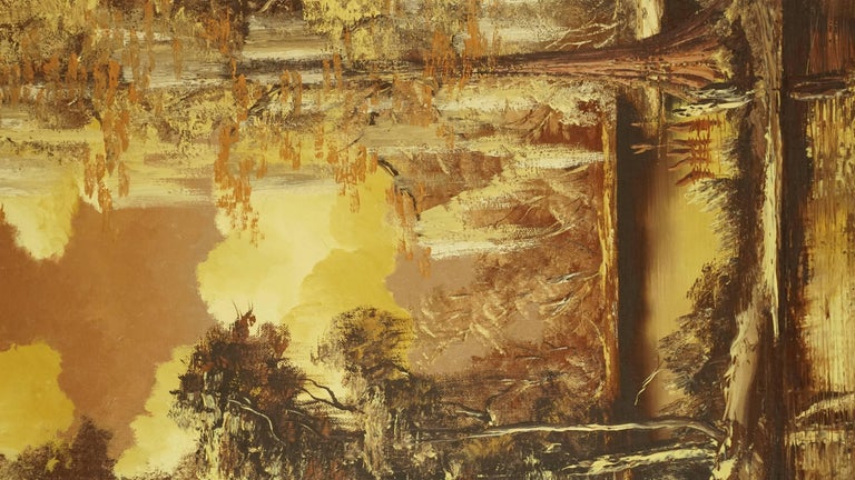 Thomas L Lewis Texas Landscape Lake Painting in Gold Sepia at 1stDibs