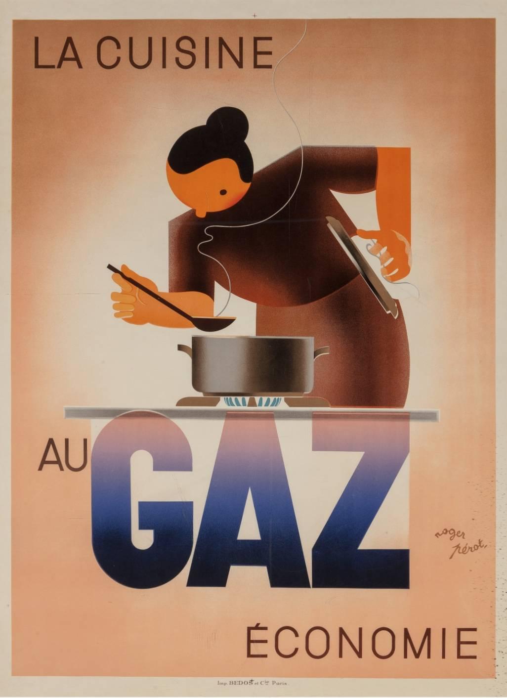 Roger Perot Lithograph La Cuisine Au Gaz Economie, 1935 at 1stDibs