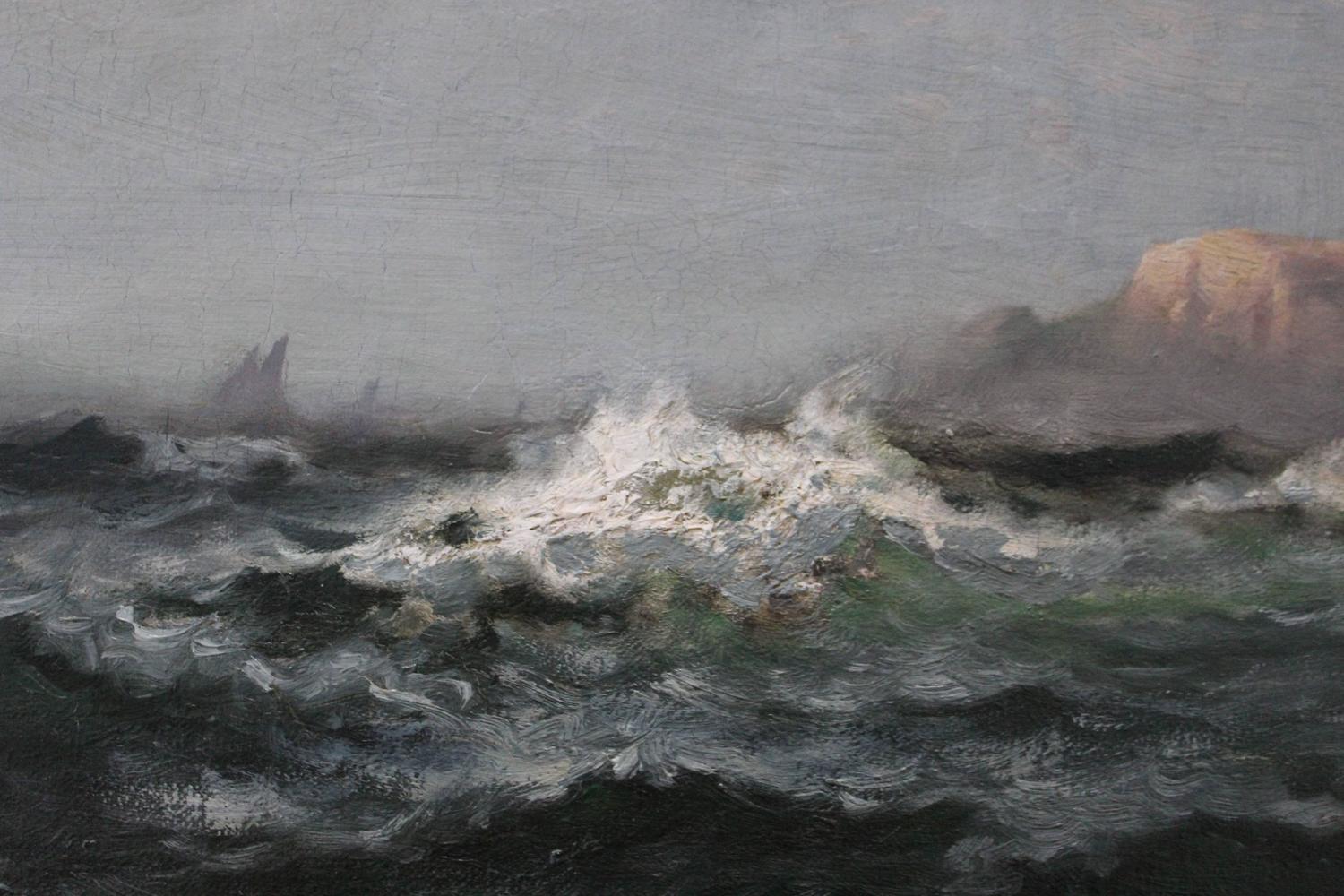 Edward Moran Impressionist Marine Oil Painting with Sailboats For Sale ...