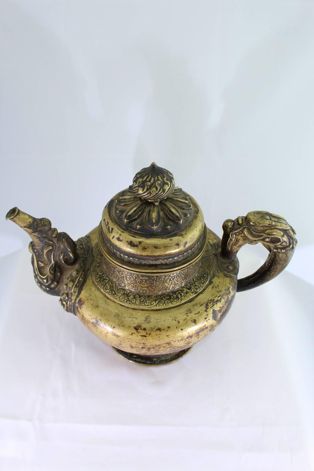 Tibetan 19th Century Brass Dragon Tea Pot at 1stdibs