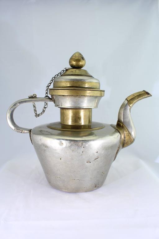 19th Century Tibetan Metallic Silver and Brass Prayer Teapot at 1stDibs