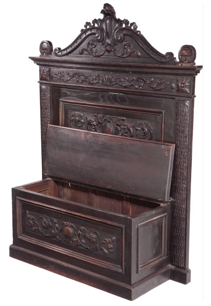 Italian Renaissance Revival Carved Oak Cassapanca Bench, 19th Century ...