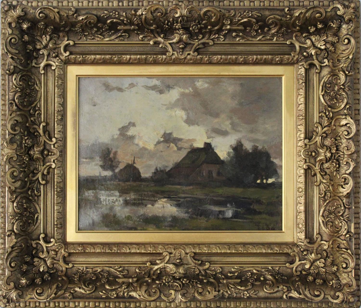 Theophile de Bock Farm House Landscape Oil Painting For Sale at 1stdibs