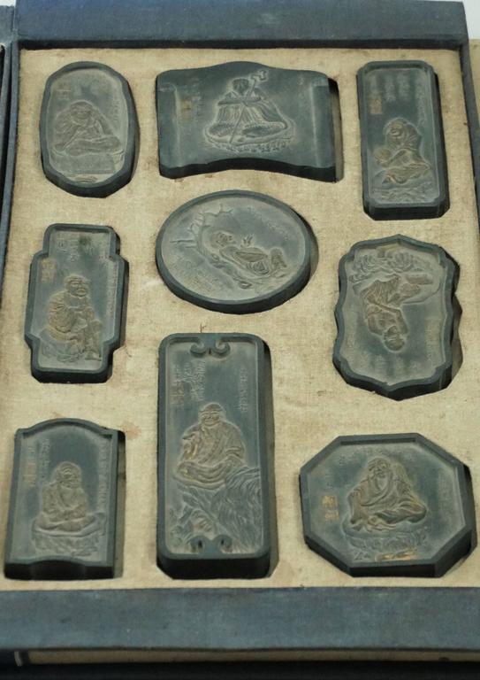 Qing Chinese Ink Blocks Cakes of the 18 "Luohan" Buddha's Disciples at ...