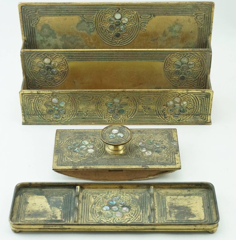 Tiffany Studios New York Abalone Nine-Piece Bronze Desk Set, circa 1910 ...