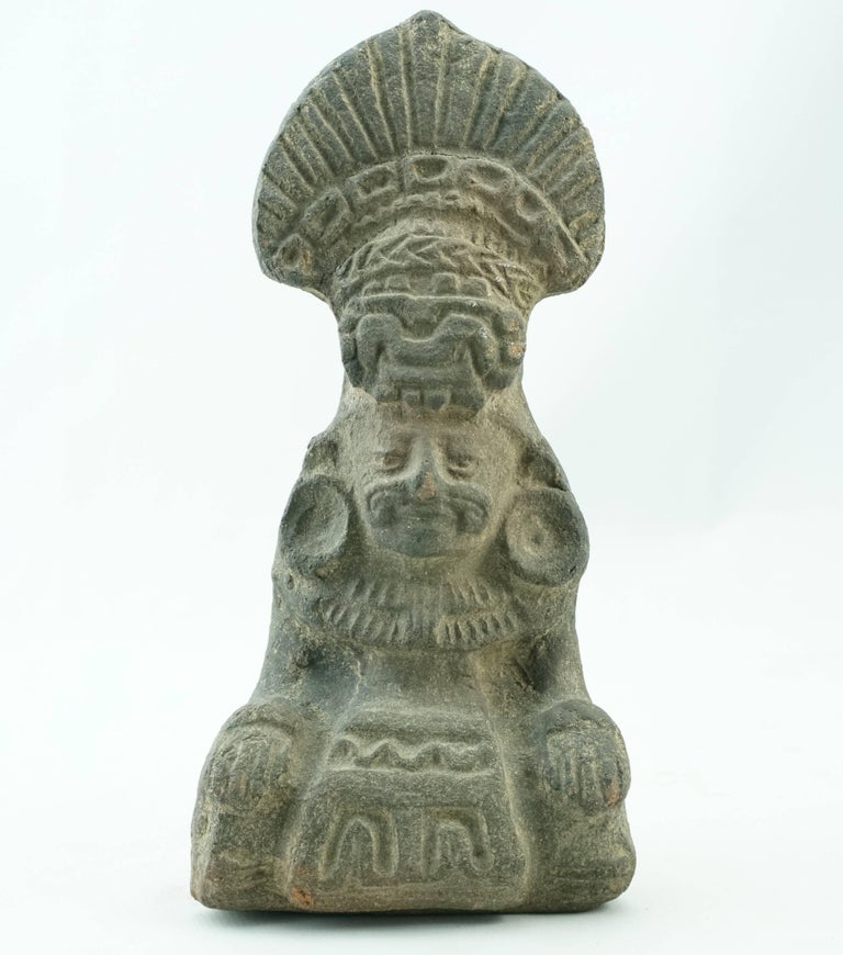 Two Pre Colombian Aztec Carved Volcanic Stone Figures with Headdress at ...