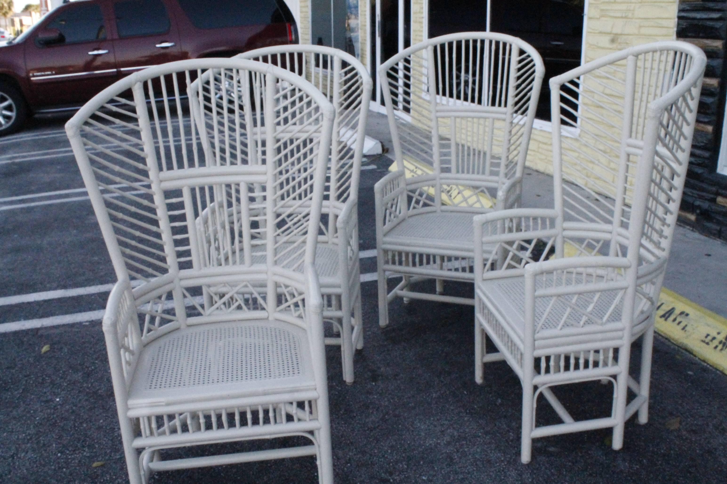 Set of Four Brighton Pavilion High Back Rattan Chinese Chippendale Club ...