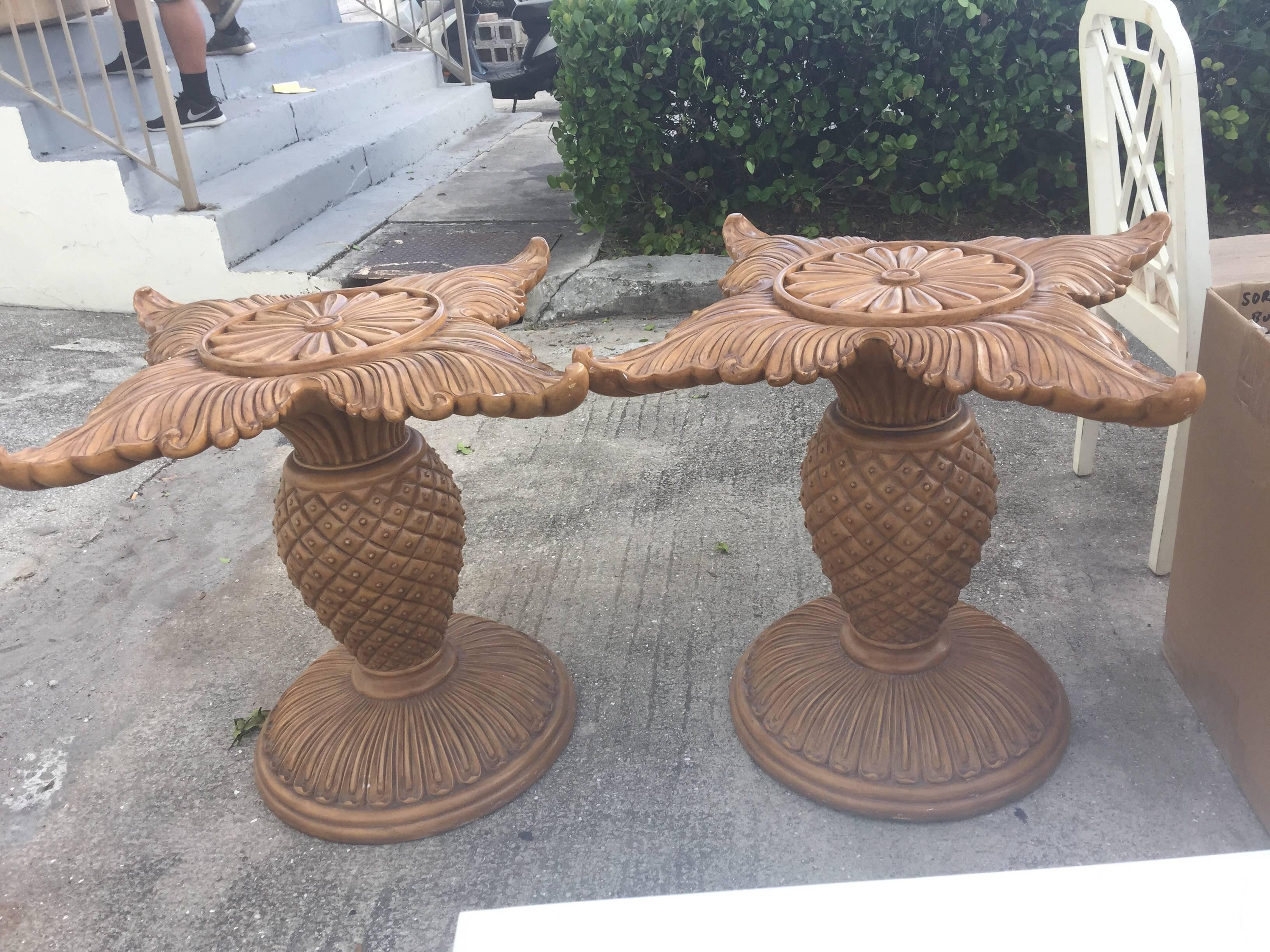 Pair of Wood Carved Pineapple Dining Table or Desk Bases Tropical Palm ...
