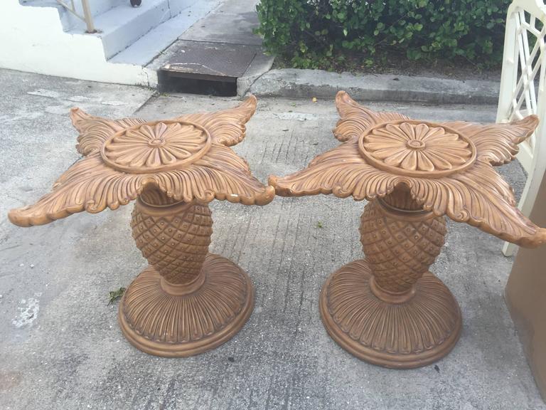 Pair of Wood Carved Pineapple Dining Table or Desk Bases Tropical Palm ...