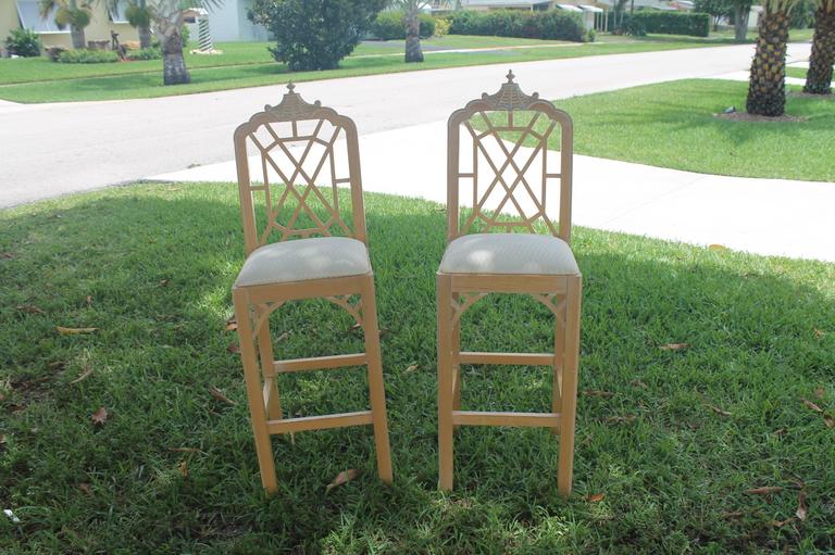 Vintage Pair of Pagoda Bar Stools, Fret Chinese Chippendale Chinoiserie ...