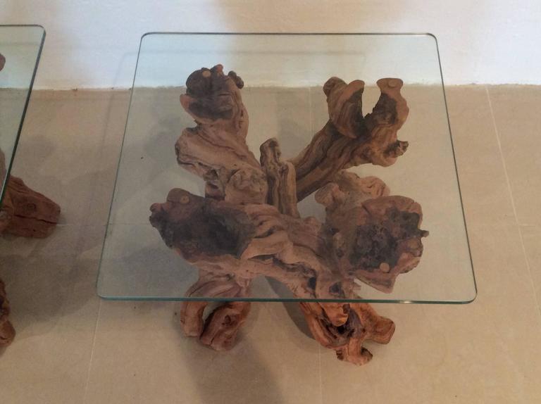 Driftwood Vintage Pair of Cypress Root End Side Tables Palm Beach Tree ...