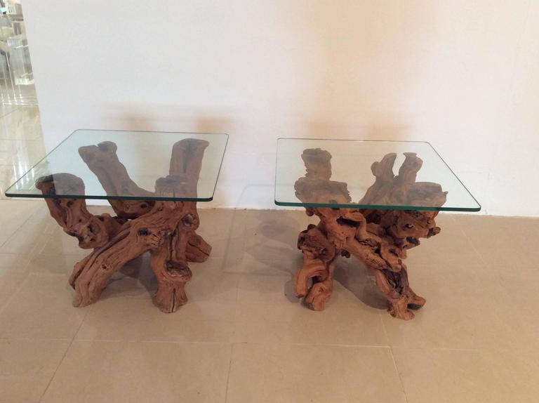 Driftwood Vintage Pair of Cypress Root End Side Tables Palm Beach Tree ...