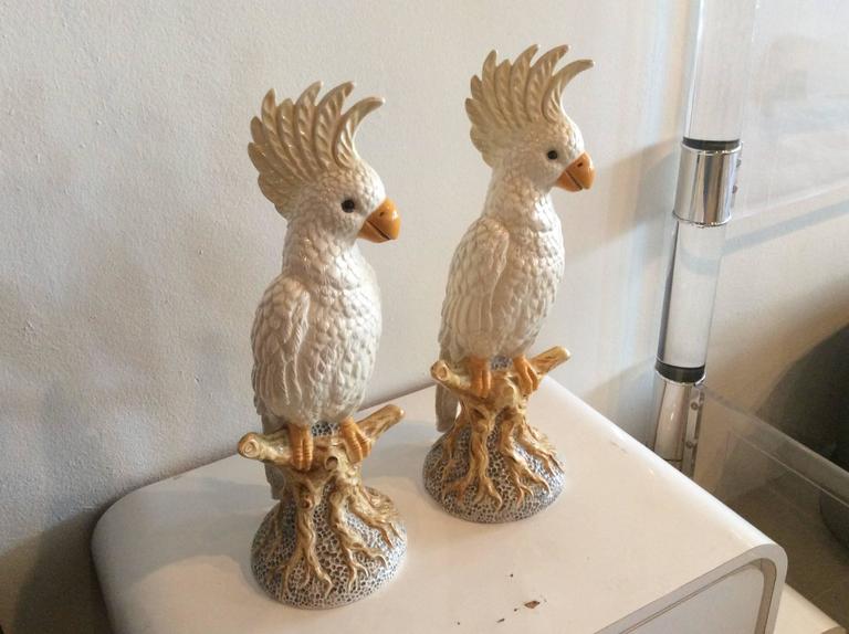 Pair of Vintage Italian Bird Cockatoo Statues Ceramic Hollywood Regency ...