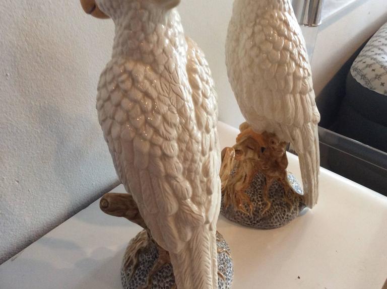 Pair of Vintage Italian Bird Cockatoo Statues Ceramic Hollywood Regency ...