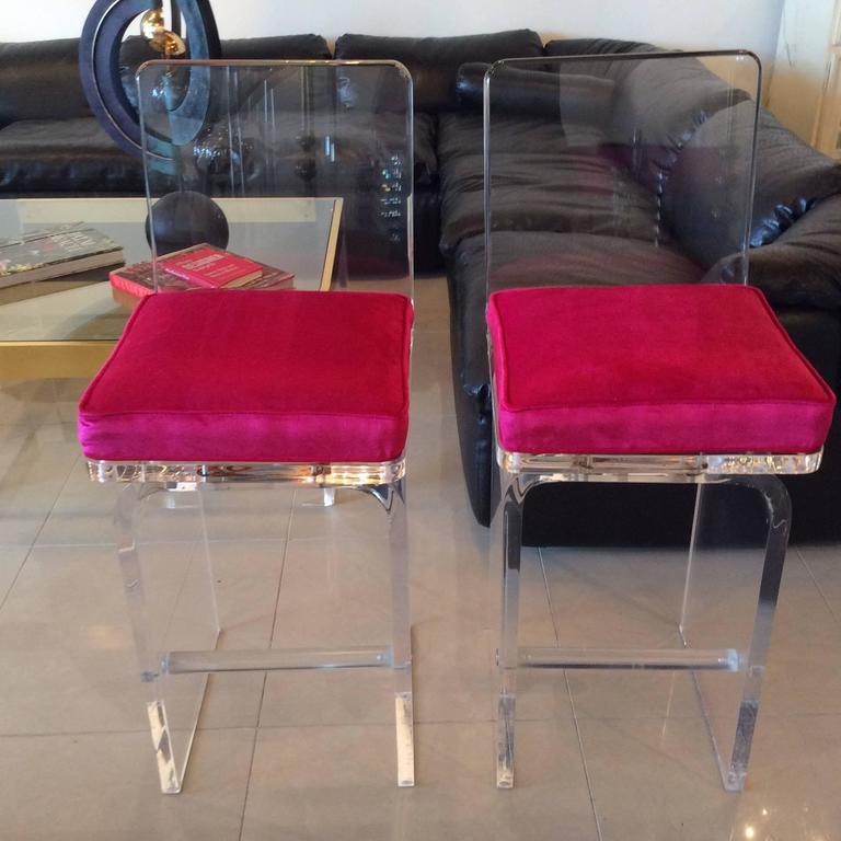 Charles Hollis Jones Lucite Swivel Barstools Counter Stools Pink ...