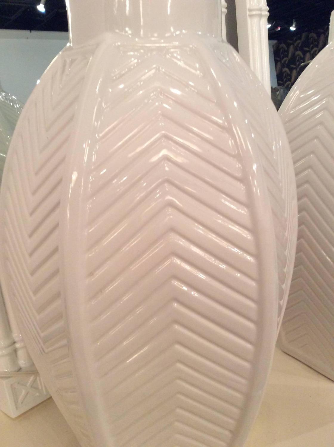 Pair of Vintage Oversized White Ceramic Chevron Table Lamps, Hollywood ...