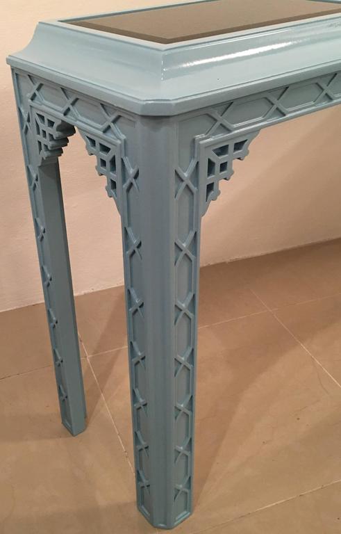 Console Table Lacquered Blue Vintage Fret Work Fretwork Chinese ...