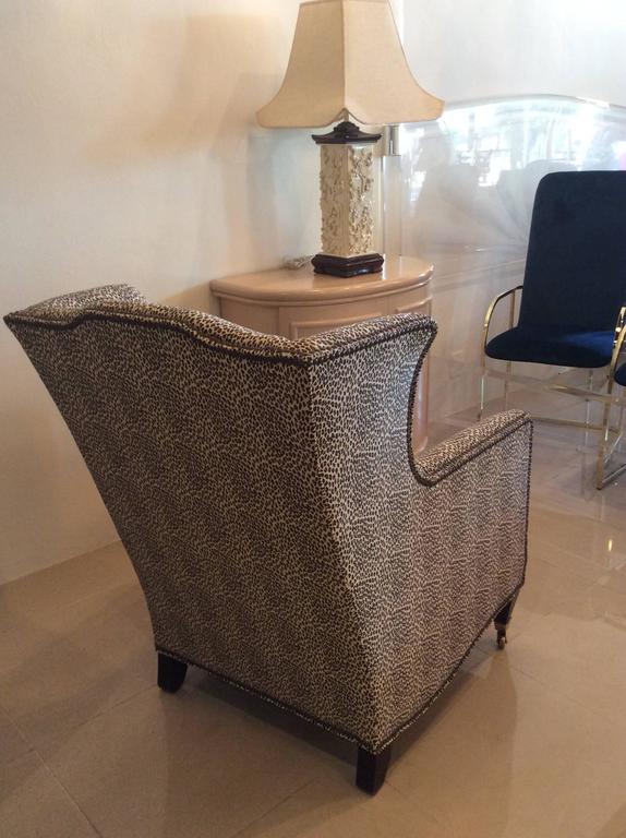 Pair Wingback Animal Print Chairs Nailhead Club Lounge Armchairs by ...