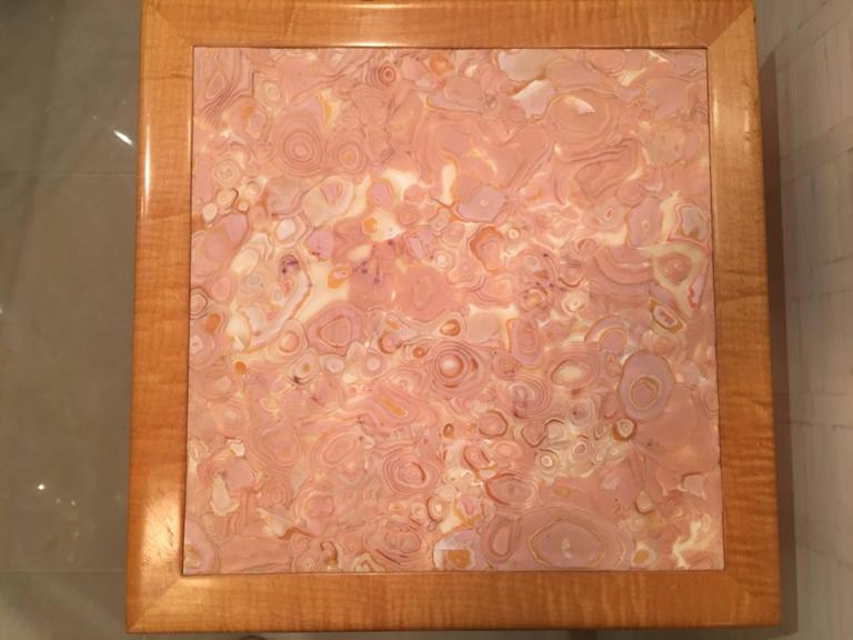 Pink Agate Marble Stone Bird's-Eye Maple Wood End Side Drink Table ...