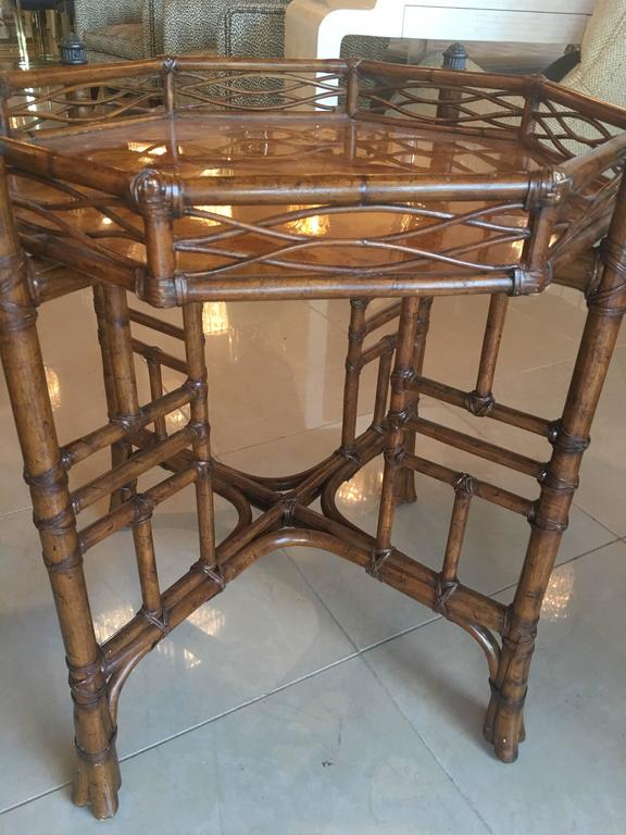 Pair of Rattan End Side Tables Octogonal Tortoise Bamboo Tropical ...