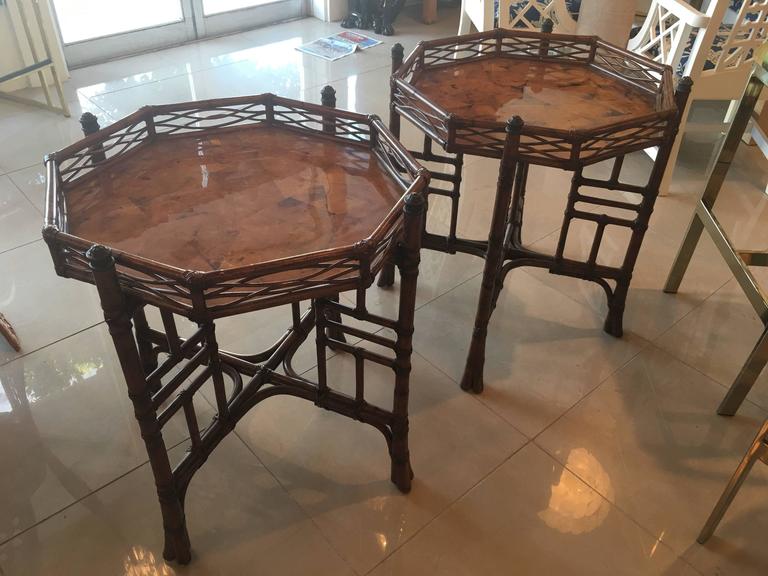 Pair of Rattan End Side Tables Octogonal Tortoise Bamboo Tropical ...