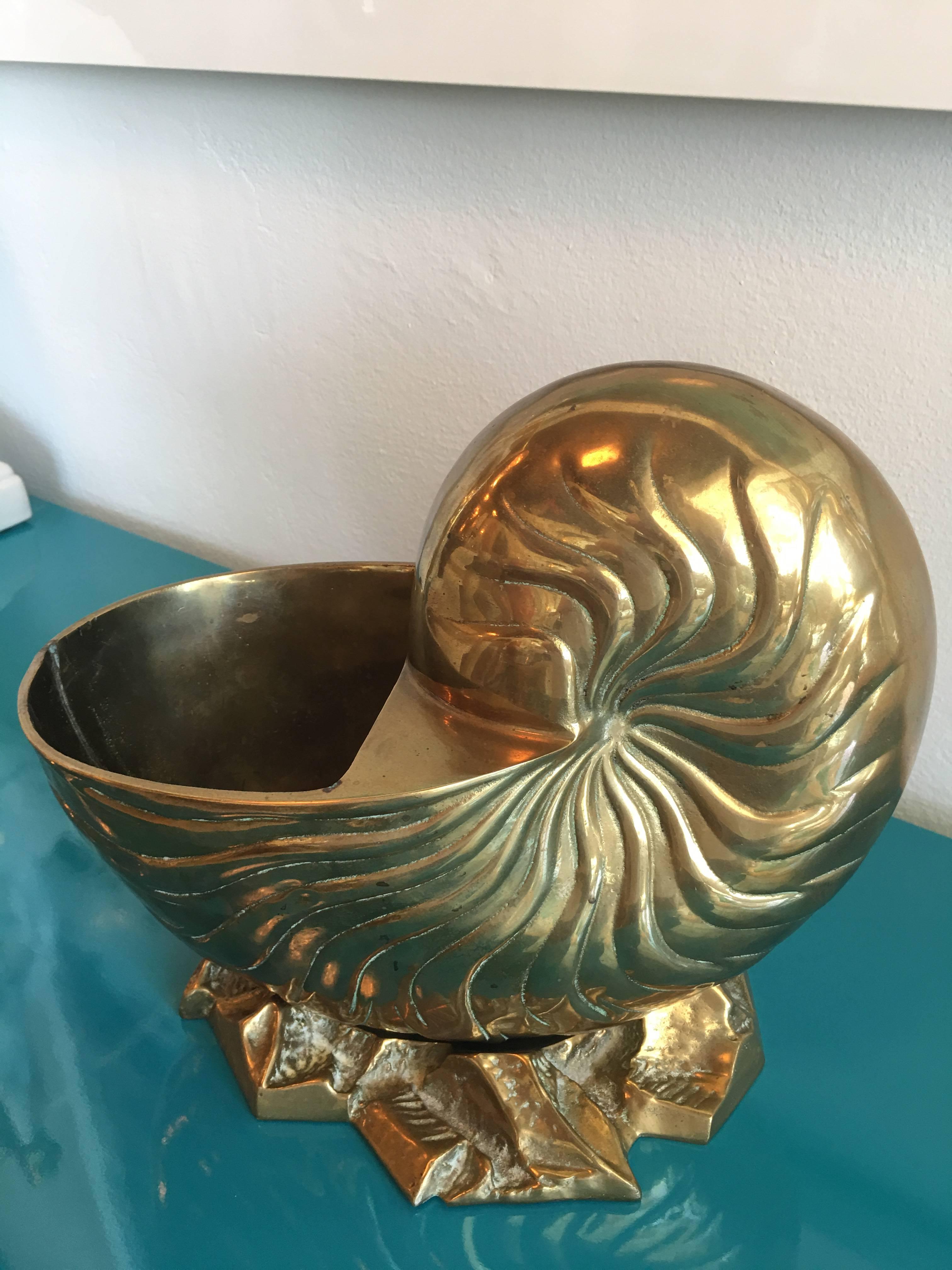 Large Brass Nautilus Planter Seashell Shell Vintage Statue Palm Beach ...