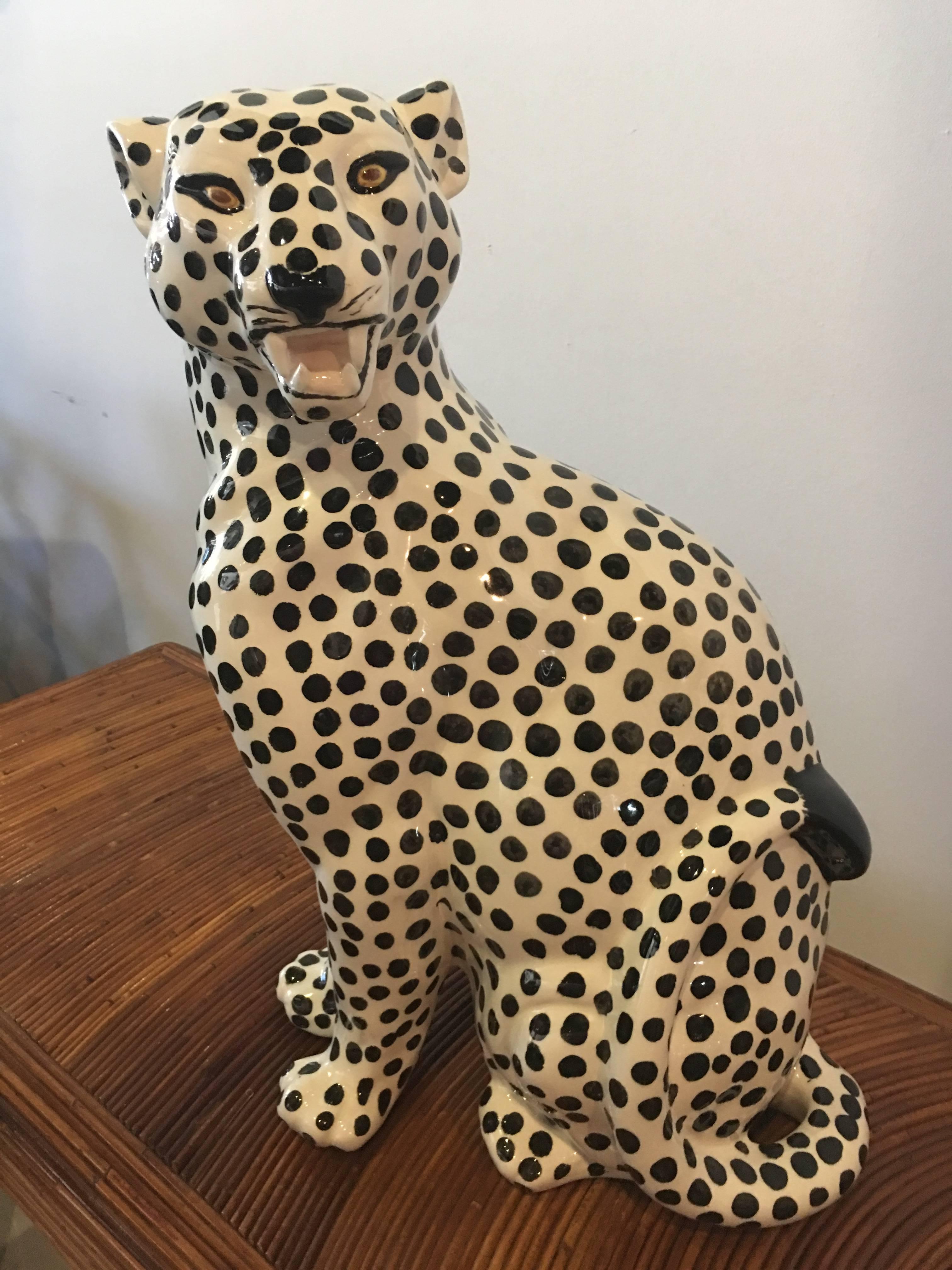 Vintage Cheetah Jaguar Large Ceramic Statue Hollywood Regency at ...