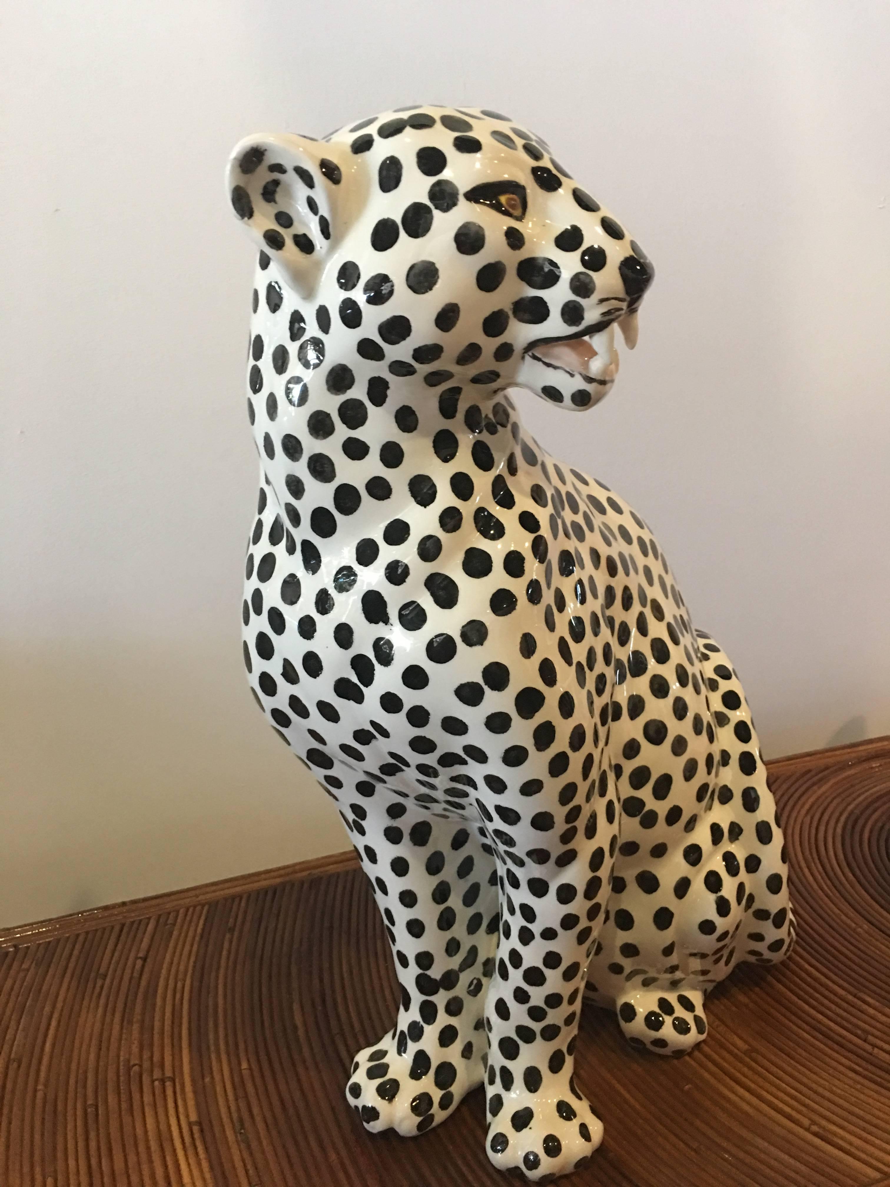 Vintage Cheetah Jaguar Large Ceramic Statue Hollywood Regency at ...