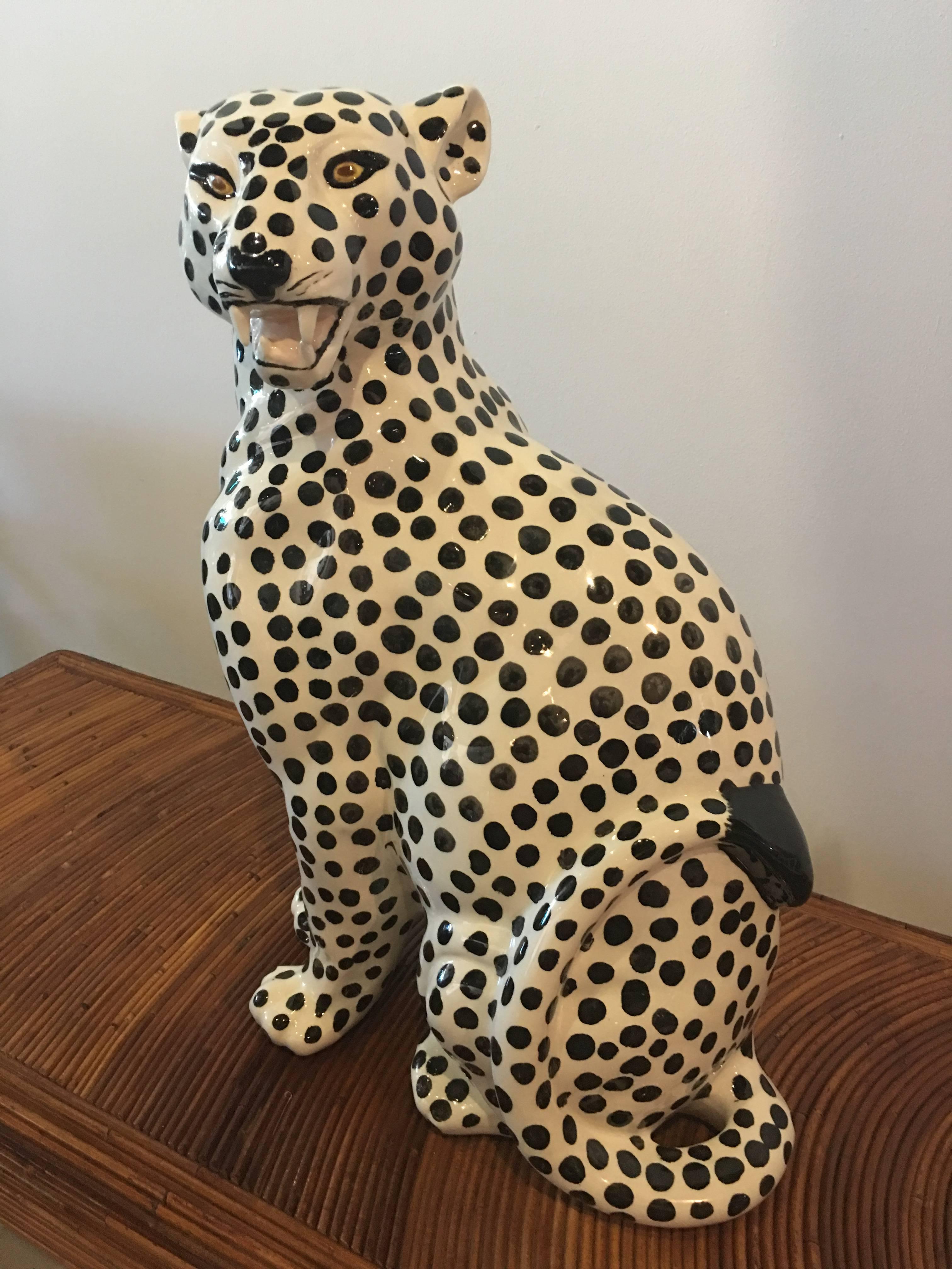 Vintage Cheetah Jaguar Large Ceramic Statue Hollywood Regency at ...