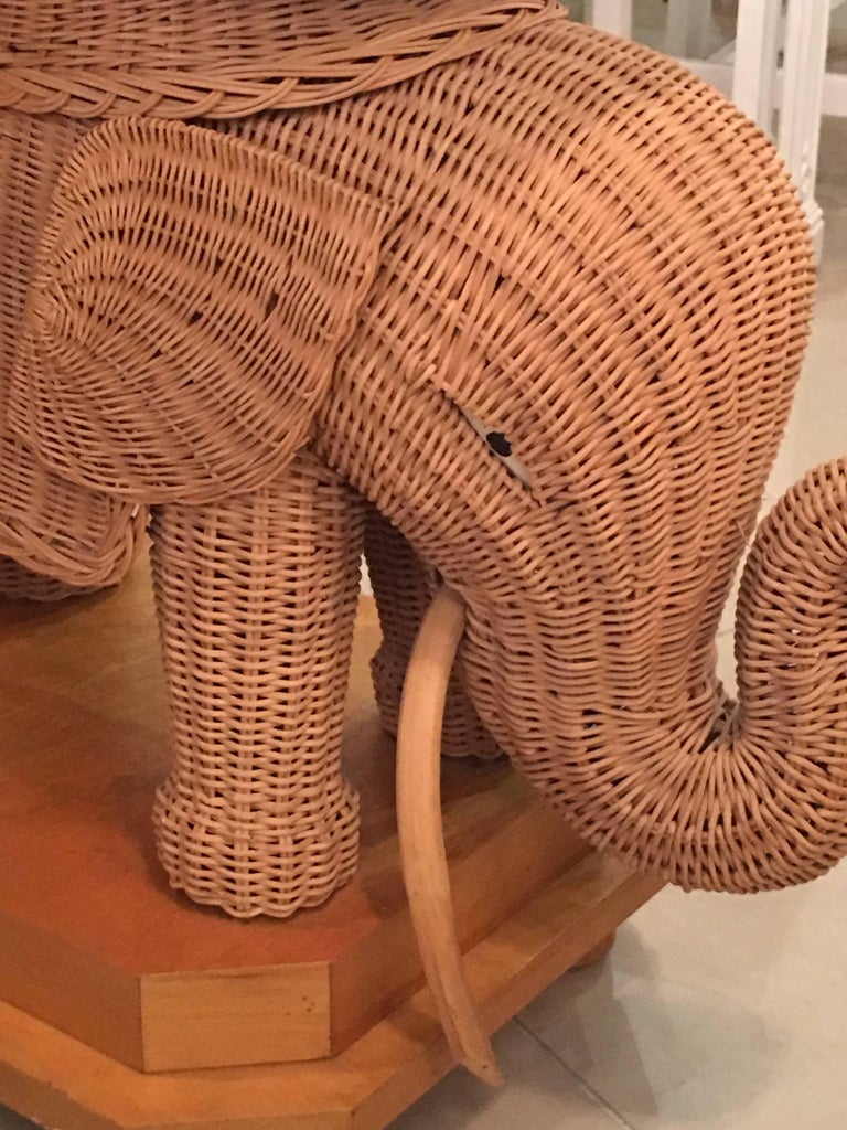 Pair of Wicker Elephant Garden Stool Stands End Side Tables Palm Beach ...