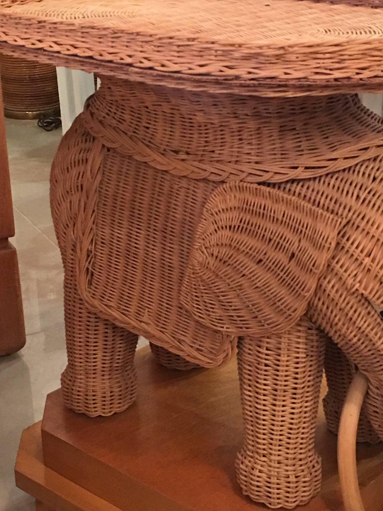 Pair of Wicker Elephant Garden Stool Stands End Side Tables Palm Beach ...