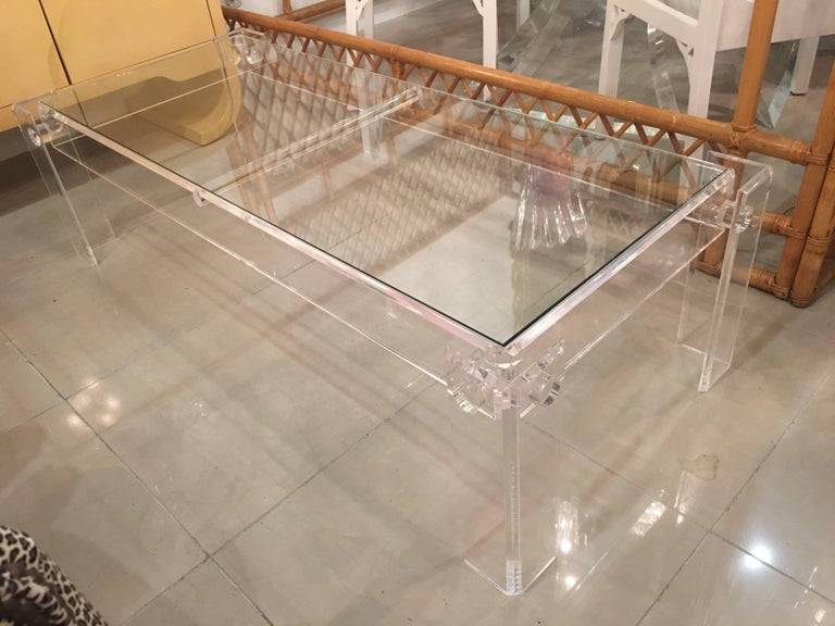 Vintage Lucite Peg Rectangular Coffee Cocktail Table Glass Top ...