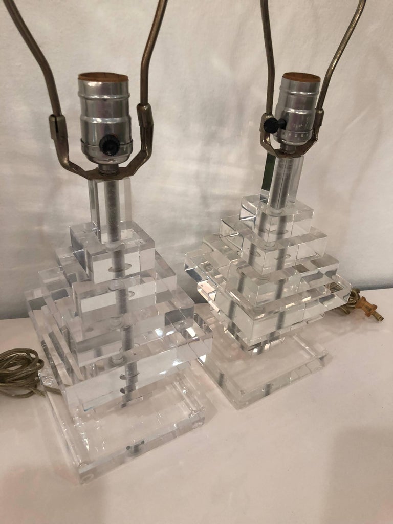 Pair of Vintage Lucite Table Lamps Geometric Stacked at 1stDibs ...