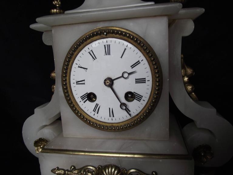Victorian Alabaster French Clock, White Carved Alabaster Figure Clock ...