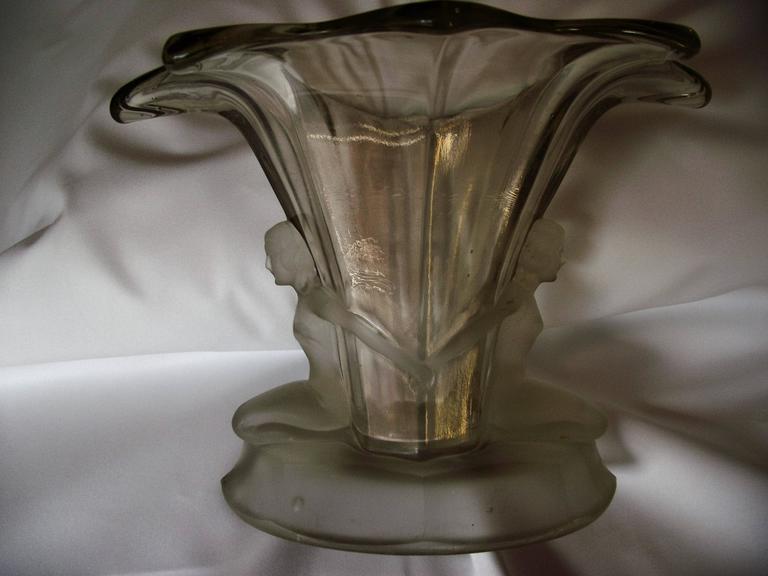 Art Deco Clear Glass Vase, Antique Walther and Sohne, Figural Glass ...