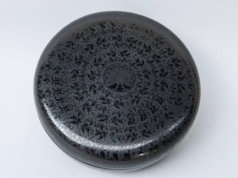 Black Lacquer Box with Hand Engraved Design, Late 20th Century, Burma ...