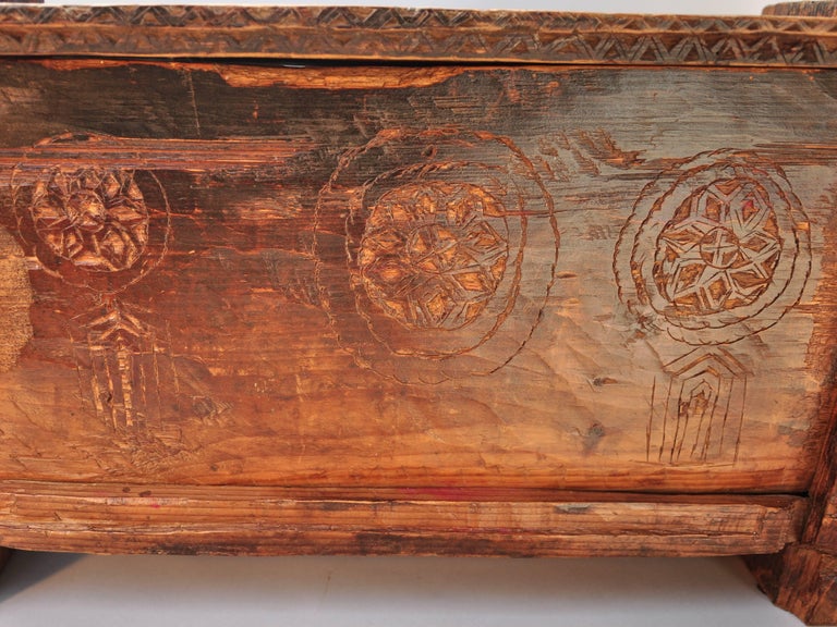 Primitive Hand-Carved Wooden Chest, Raute People of Nepal, Mid-Late ...