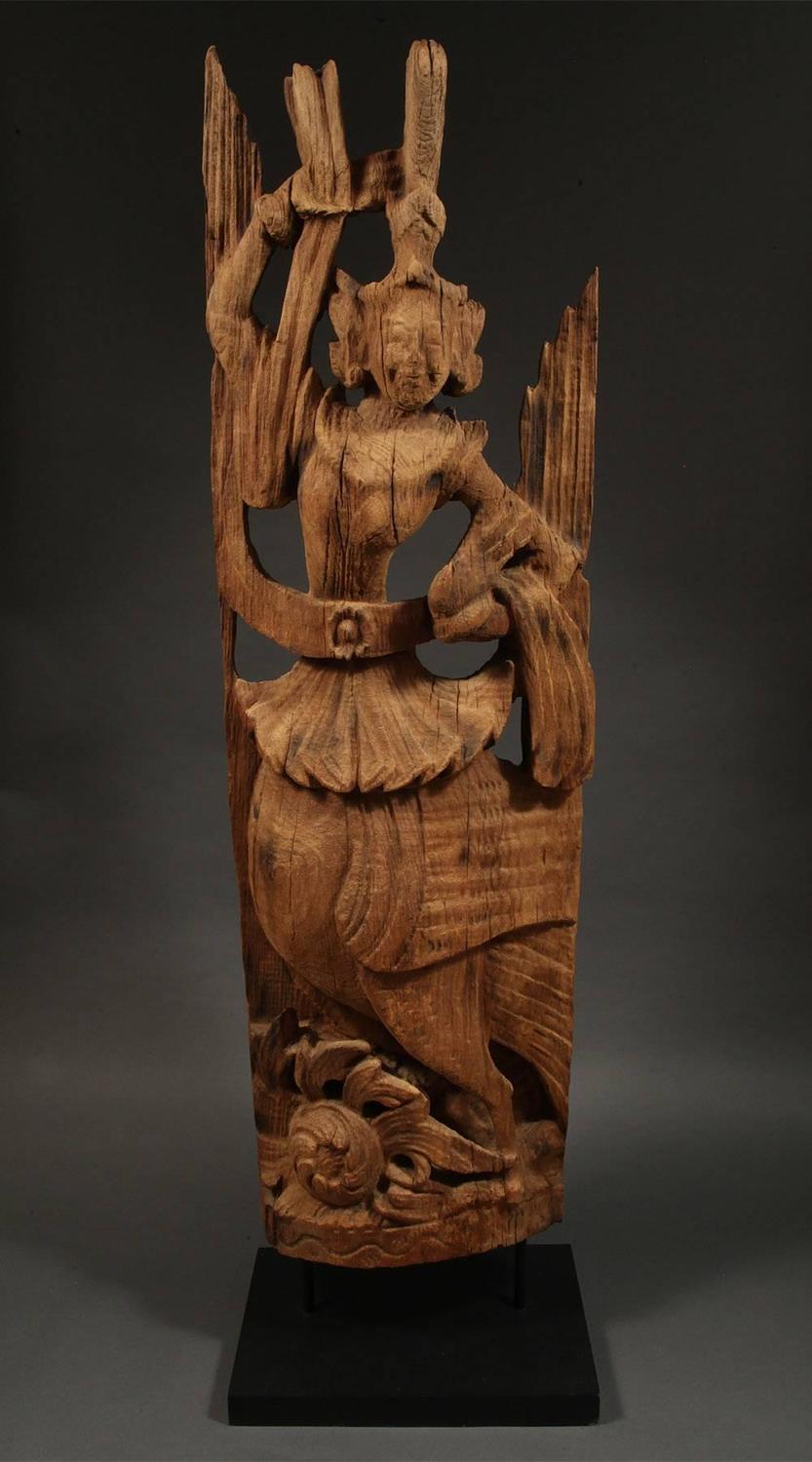 Early 20th Century Carved Wood Kinnari (Female) Figure, Burma For Sale ...