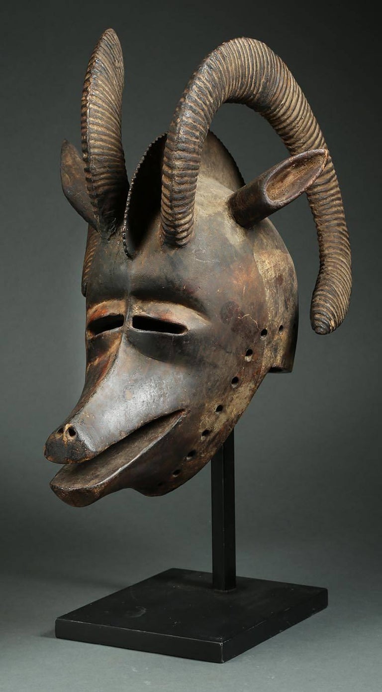 African Bobo ‘Burkina Faso’ Large Tribal Ram Helmet Mask with Curved ...