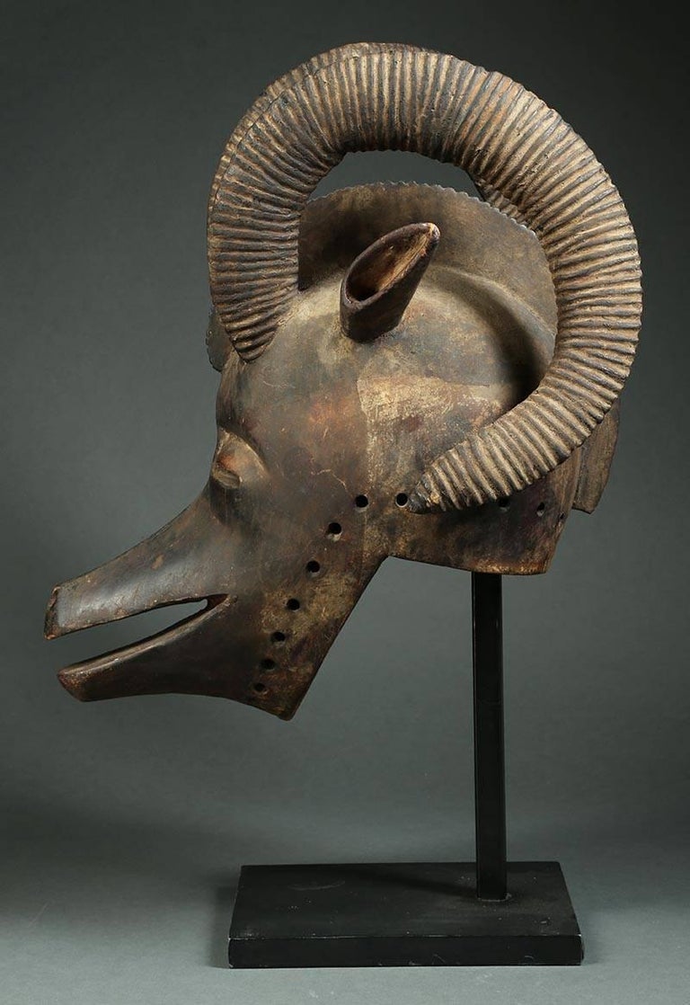 African Bobo ‘Burkina Faso’ Large Tribal Ram Helmet Mask with Curved ...