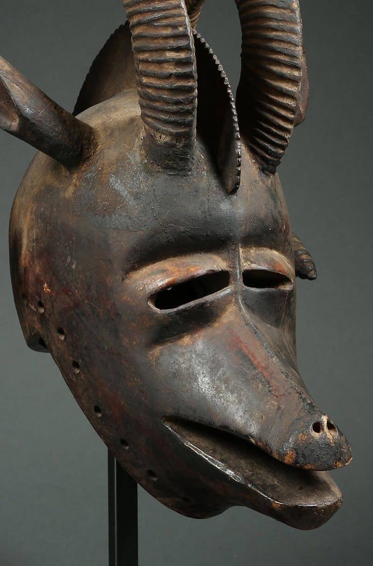 African Bobo ‘Burkina Faso’ Large Tribal Ram Helmet Mask with Curved ...