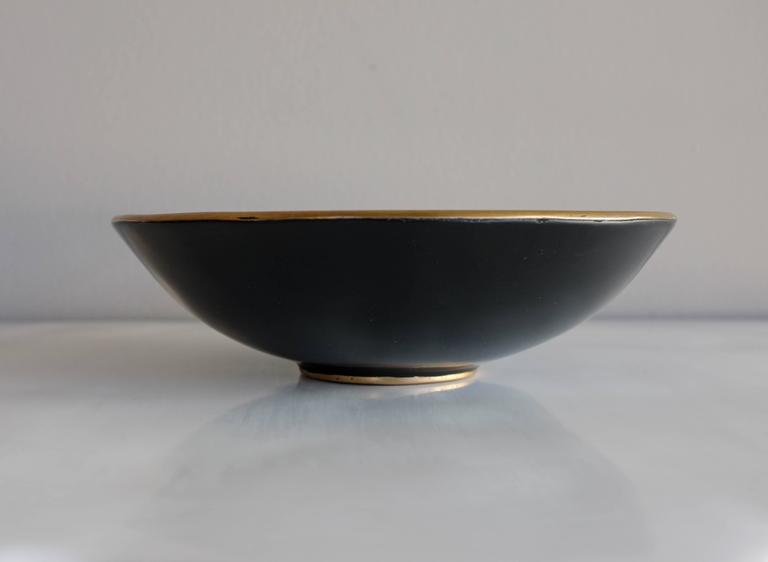 Black Lacquer Song Bowl with Gold-Plated Rim, Contemporary at 1stDibs