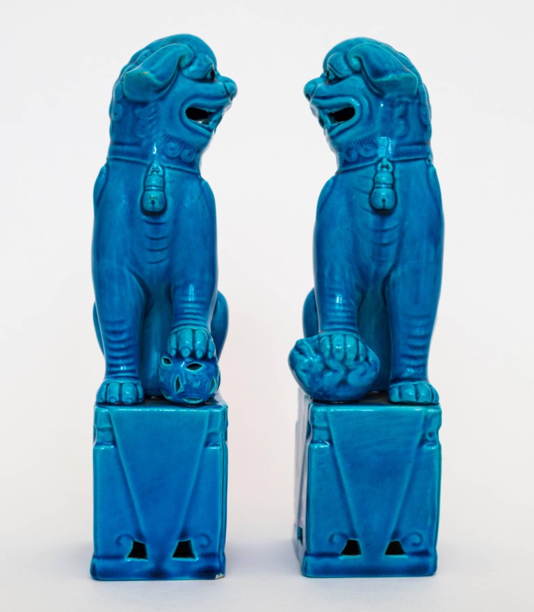 Pair of Vintage Figures of Chinese Export Turquoise Guardian Lions or ...