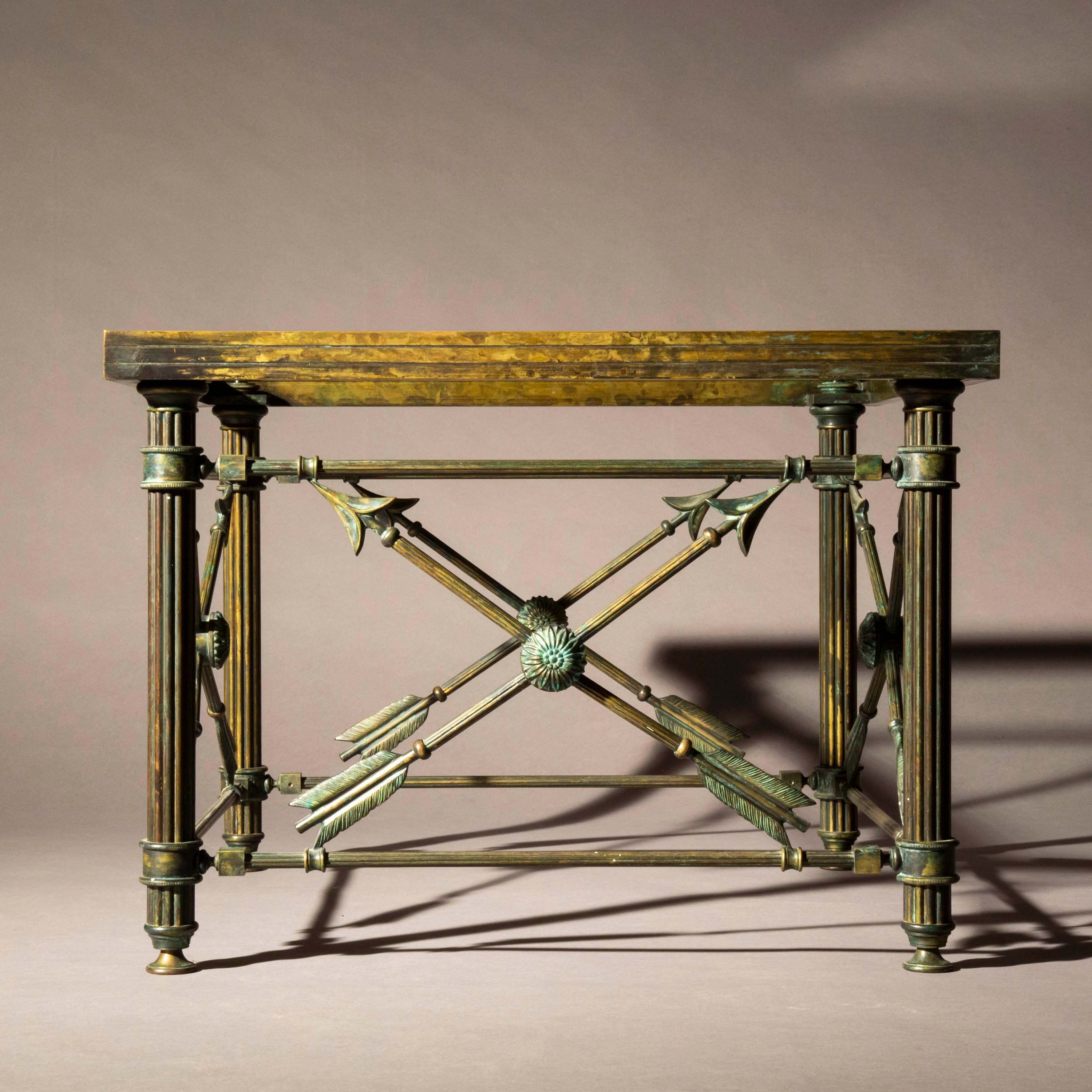 Bronze Low Cocktail Table with Glass Top For Sale at 1stDibs