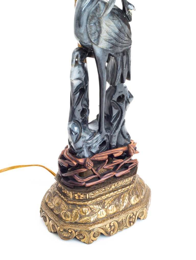 Antique 19th Century Qing Dynasty Chinese Carved Hardstone Crane Table ...