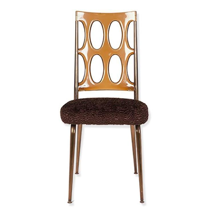 Space Age Dining Chairs, Amber Lucite and Brown Faux Fur, Set of Six at ...