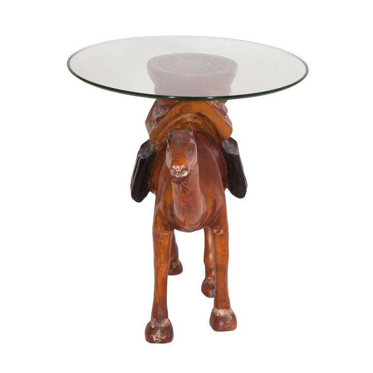 Hand-Carved Camel Wood Side Table with Glass Top For Sale at 1stDibs ...